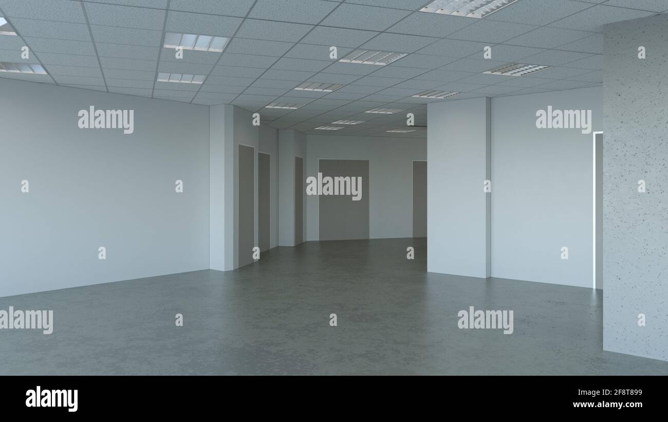 visualization of a large empty interior, 3D illustration Stock Photo ...