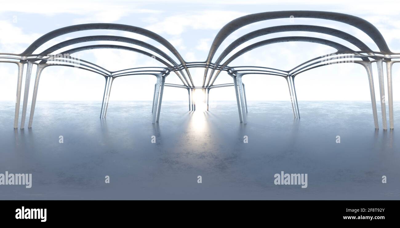 Spherical 360 panorama of outdoor construction site futuristic steel ...