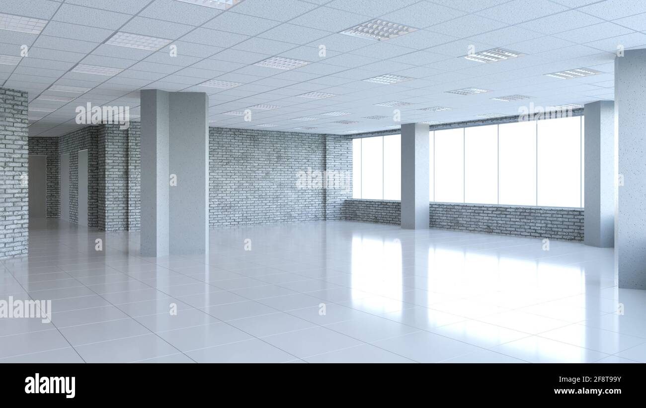visualization of a large empty interior, 3D illustration Stock Photo ...