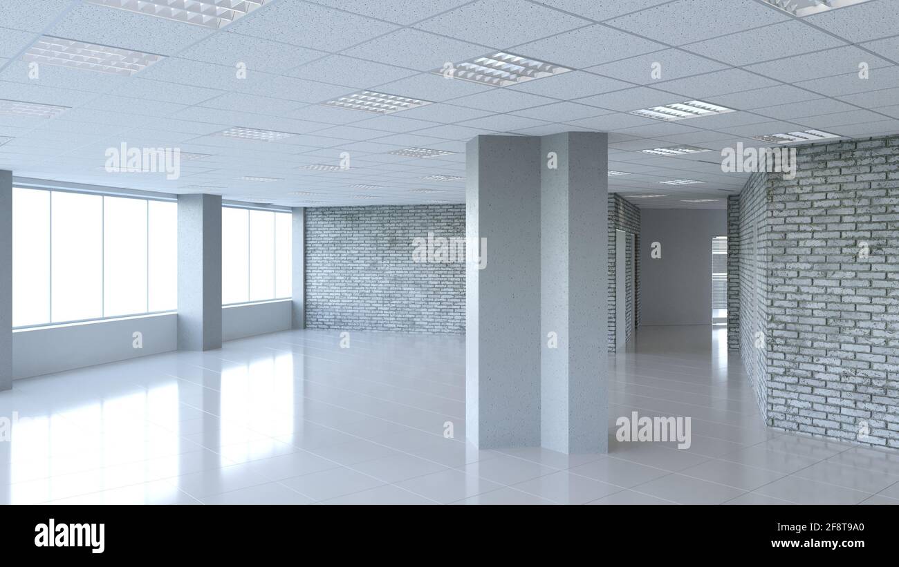 visualization of a large empty interior, 3D illustration Stock Photo ...