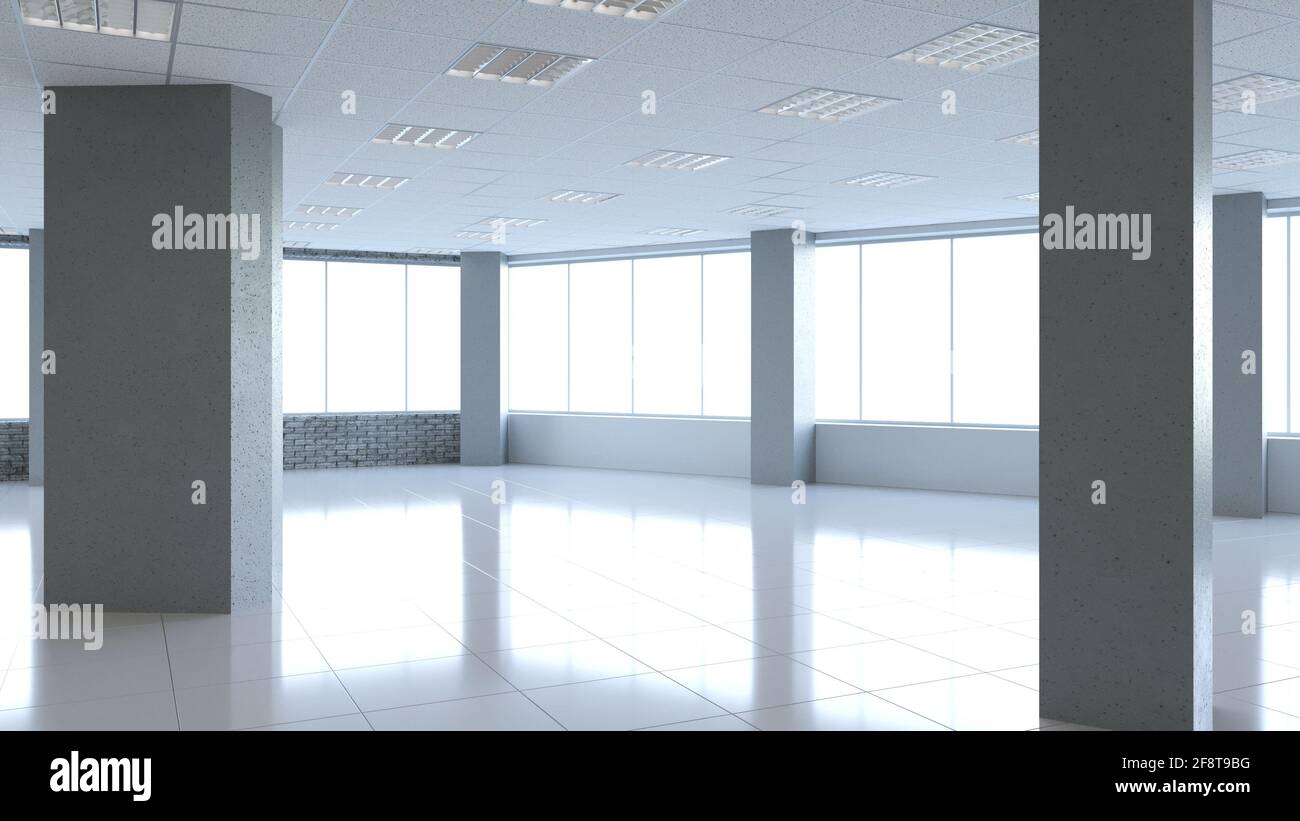 visualization of a large empty interior, 3D illustration Stock Photo ...