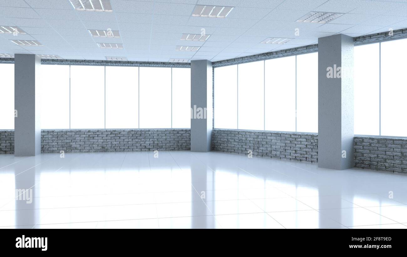 visualization of a large empty interior, 3D illustration Stock Photo ...