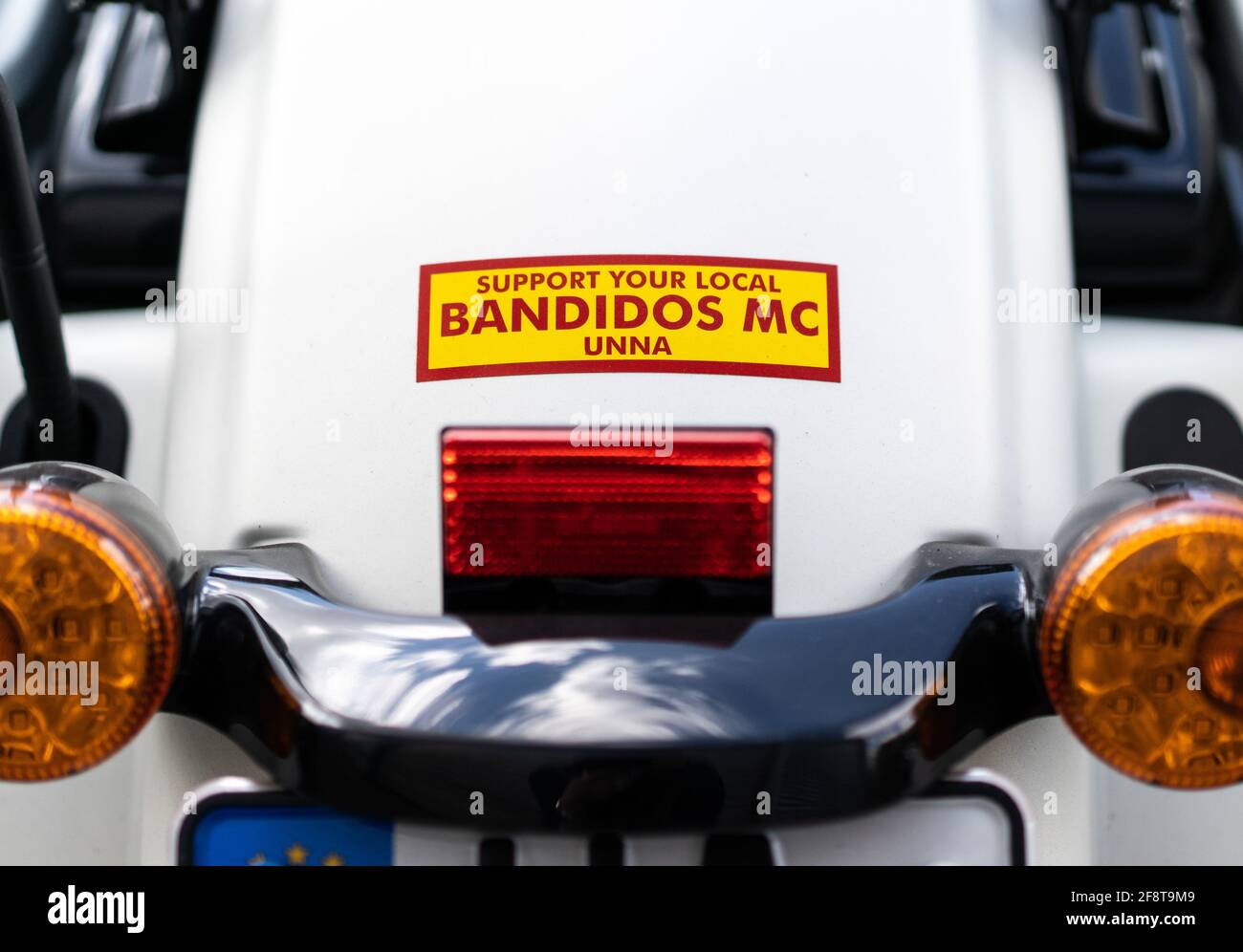 Hagen, Germany. 15th Apr, 2021. The logo "Support your local Bandidos ...