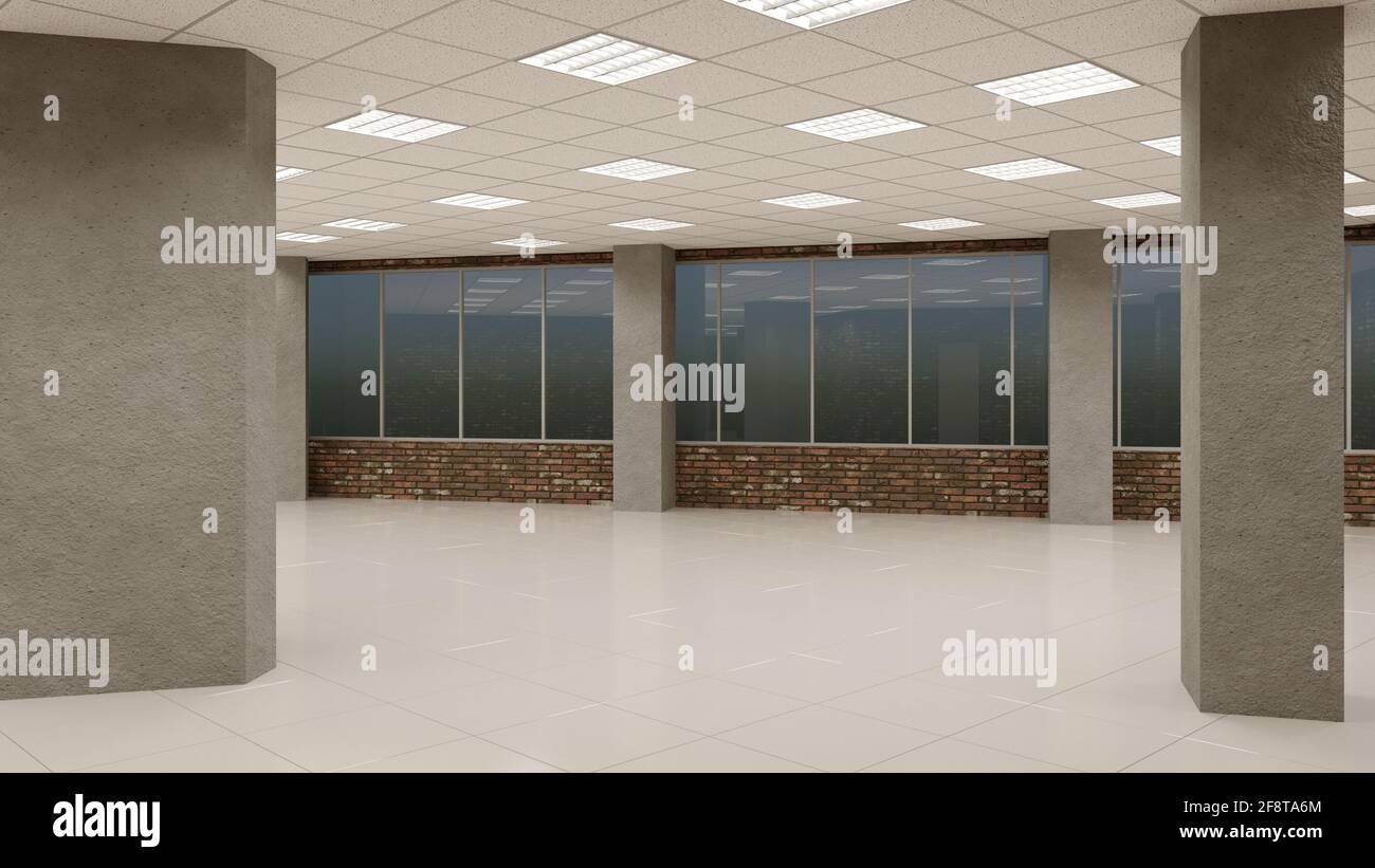 visualization of a large empty interior, 3D illustration Stock Photo ...