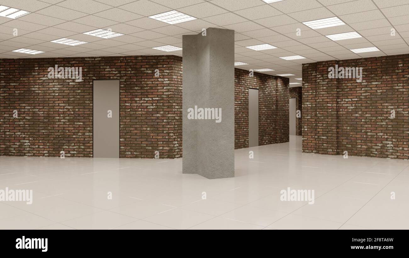 visualization of a large empty interior, 3D illustration Stock Photo ...