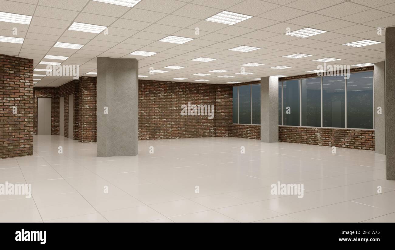 visualization of a large empty interior, 3D illustration Stock Photo ...