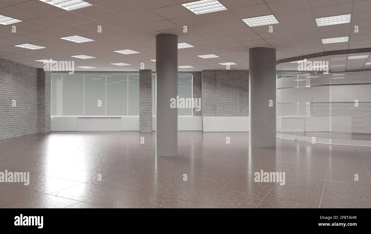 visualization of a large empty interior, 3D illustration Stock Photo ...