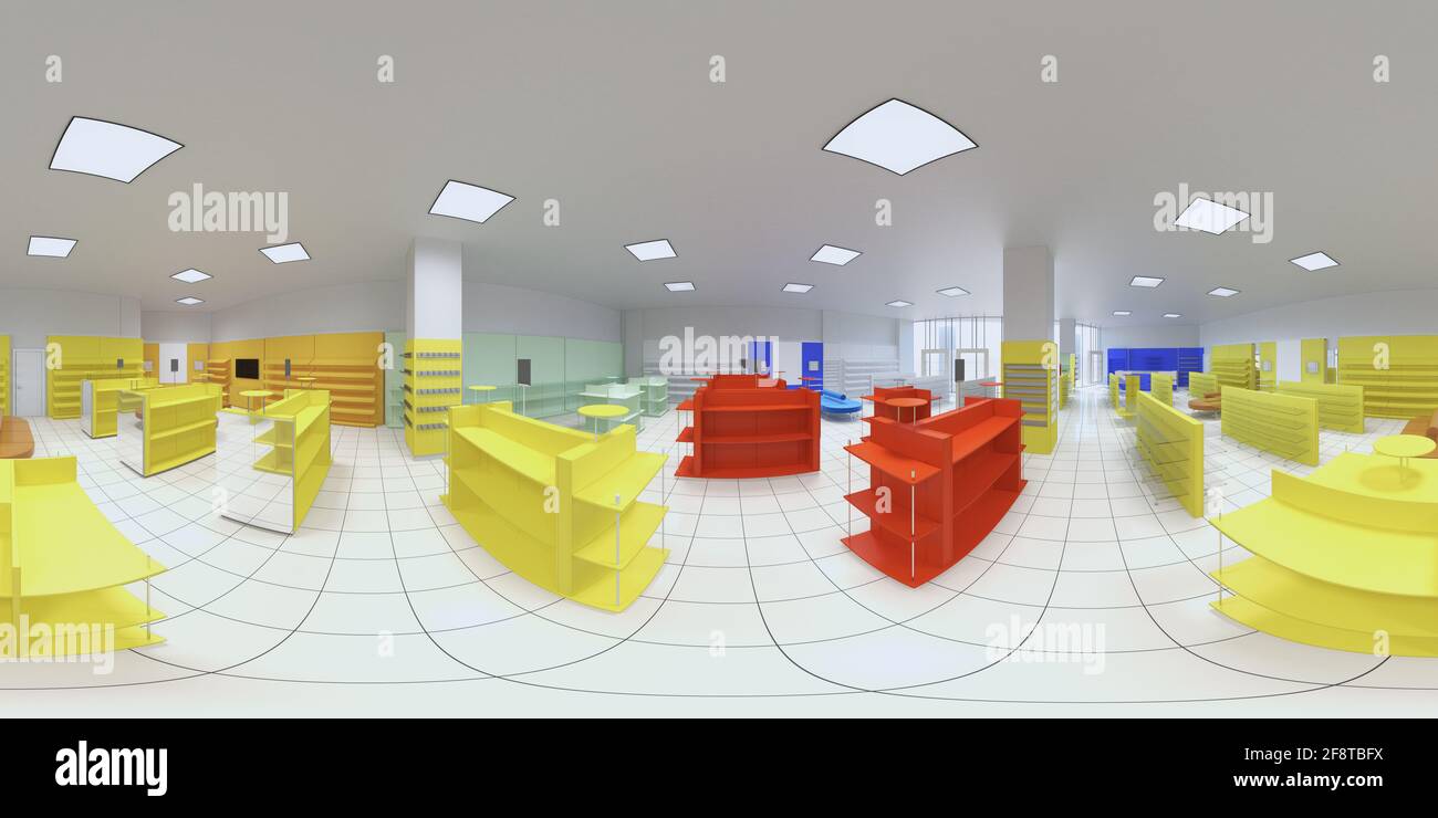 spherical panoramic render of the store, interior visualization, 3D ...