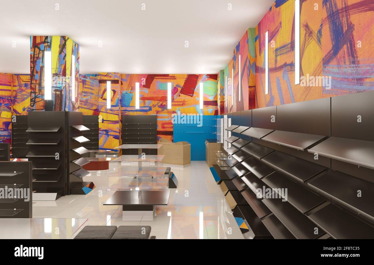 shopping mall, interior visualization, 3D illustration Stock Photo - Alamy