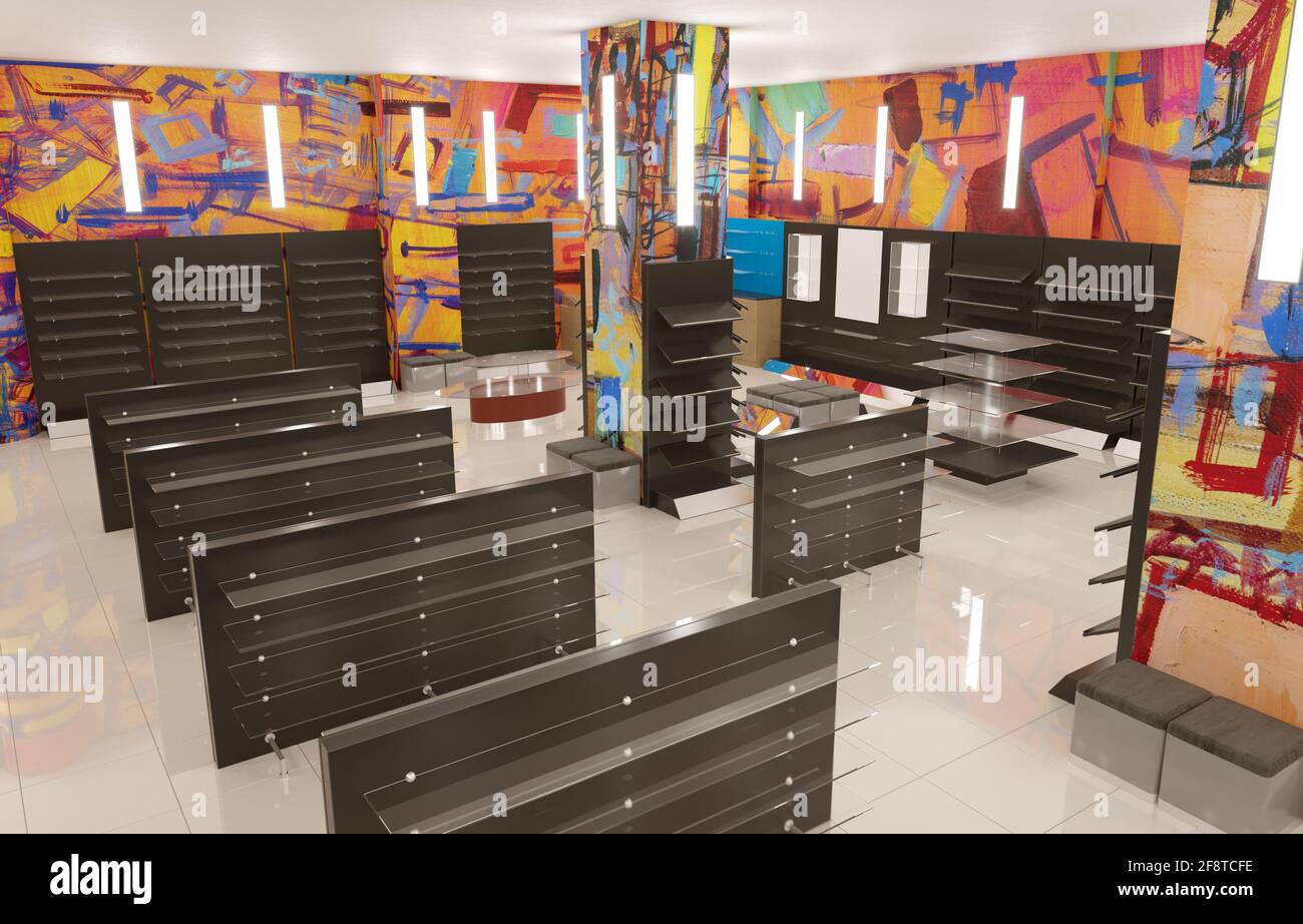 shopping mall, interior visualization, 3D illustration Stock Photo - Alamy