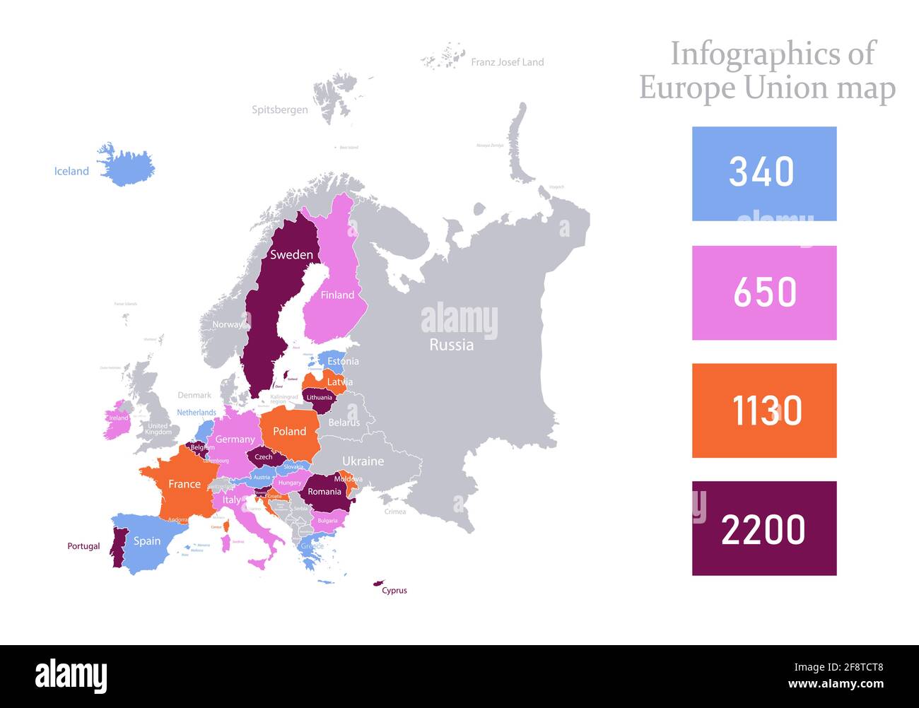 Infographics of European Union map, separates states whit names and ...