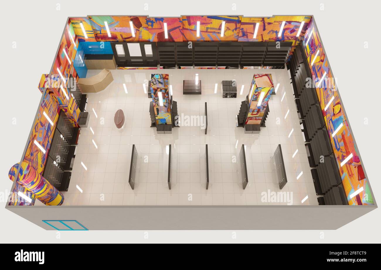 shopping mall, interior visualization, 3D illustration Stock Photo - Alamy