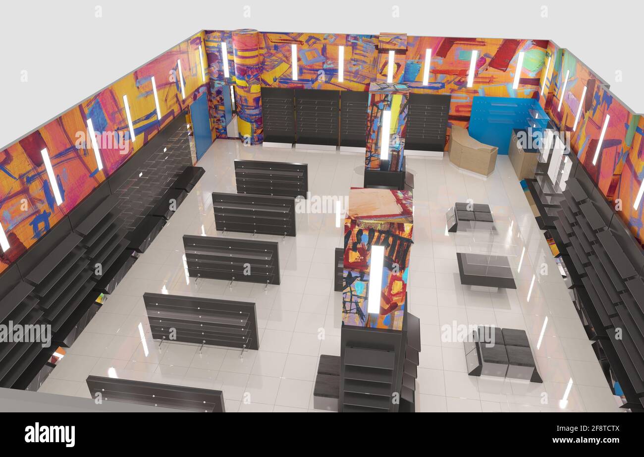 shopping mall, interior visualization, 3D illustration Stock Photo - Alamy