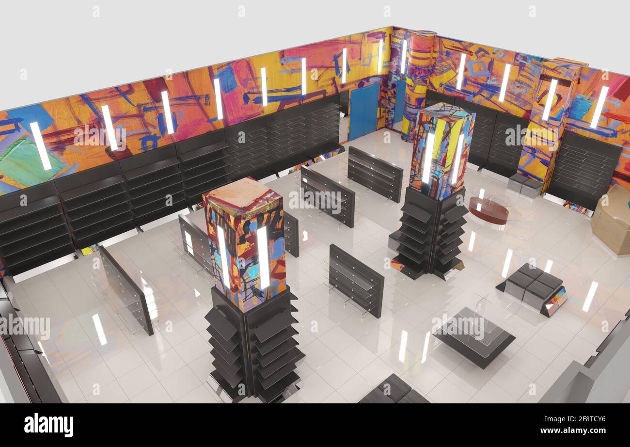 shopping mall, interior visualization, 3D illustration Stock Photo - Alamy