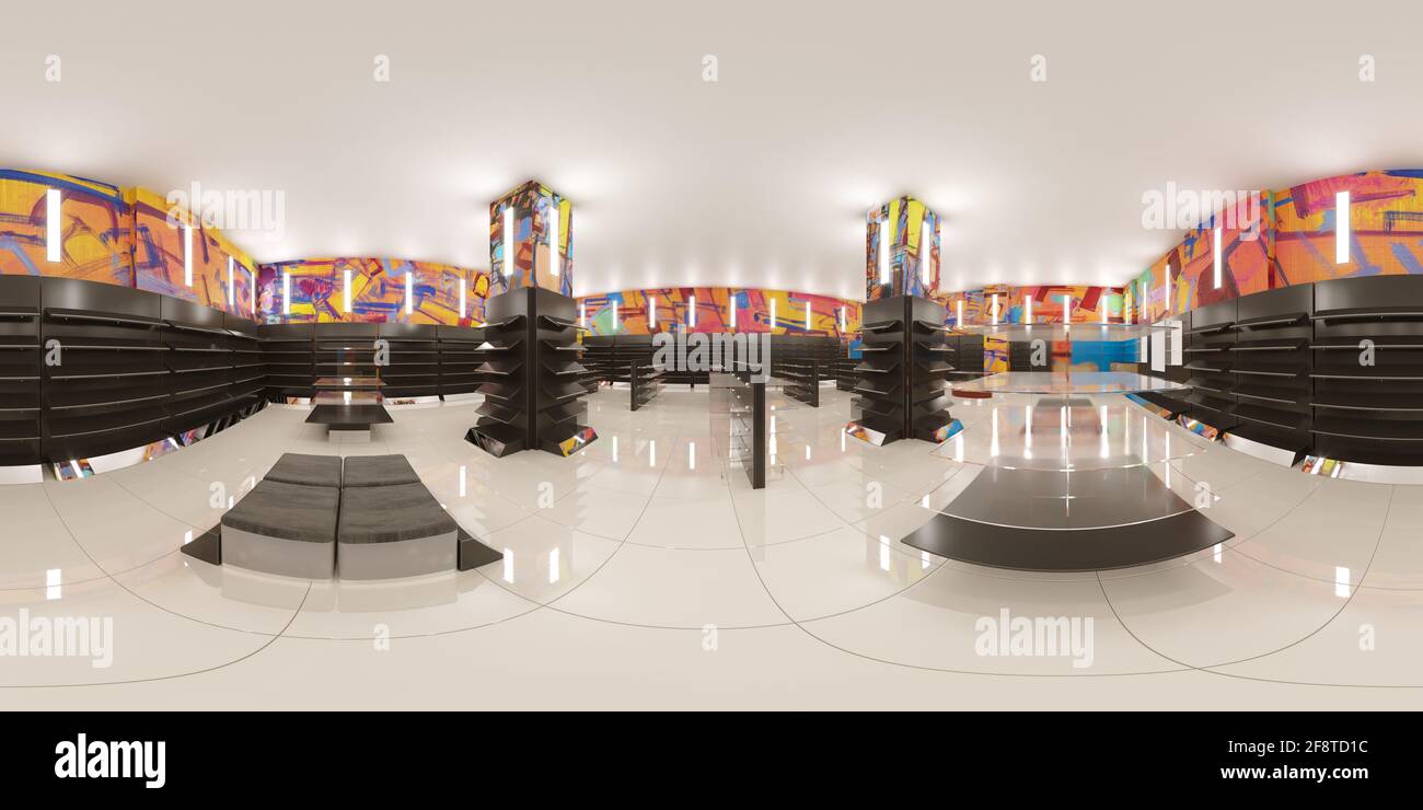 spherical panoramic render of the store, interior visualization, 3D ...