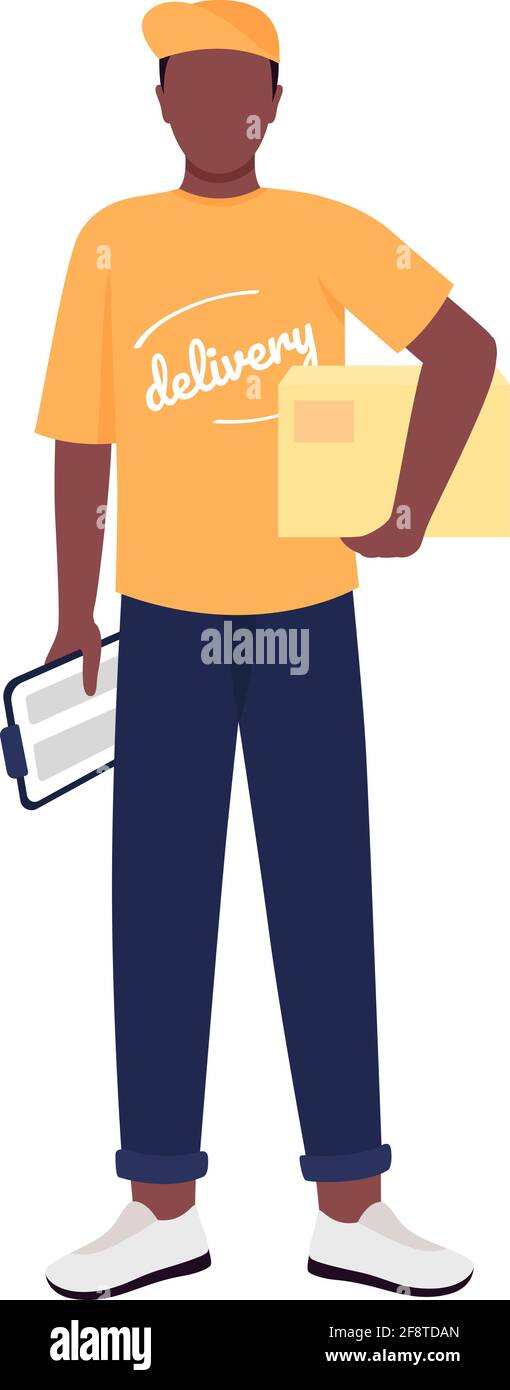 African american delivery man flat color vector faceless character ...