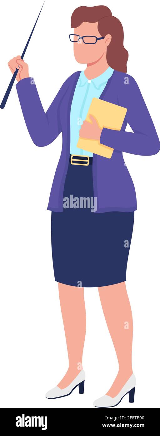 Caucasian female teacher flat color vector faceless character Stock ...