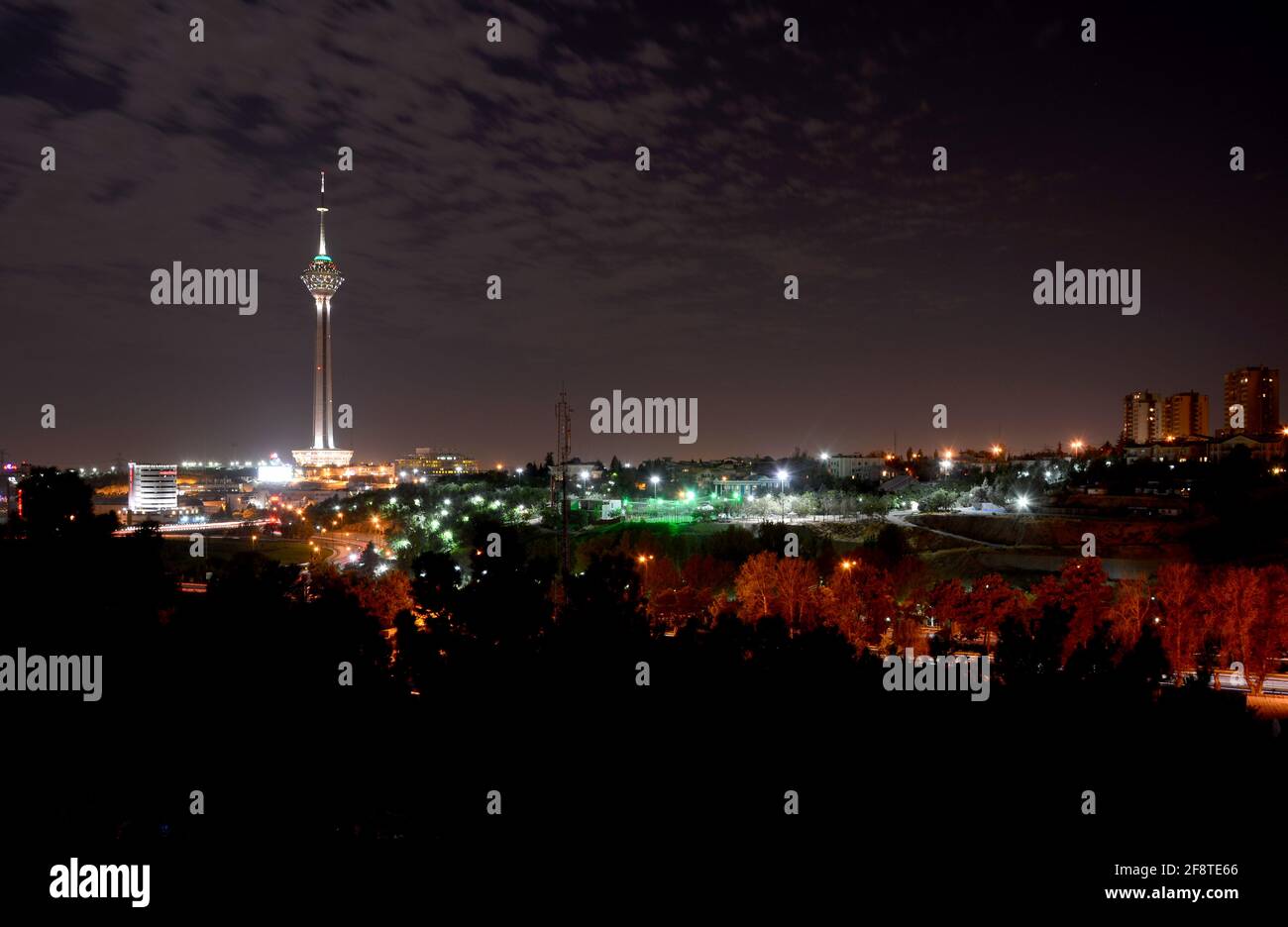 Night view of the Milad Tower and surroundings. The multi-purpose tower ...