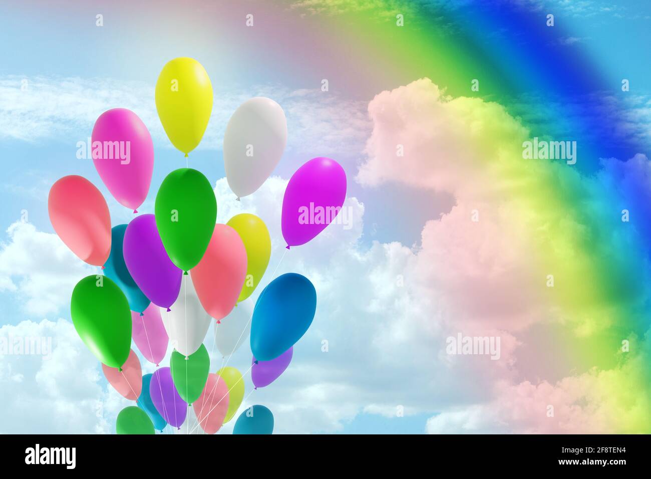 colorful inflatable balls in the sky rainbow childhood holiday Stock ...