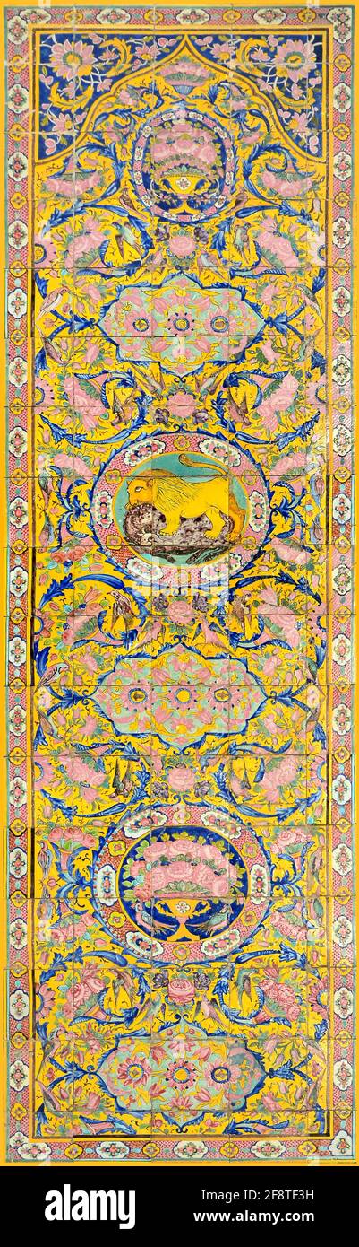 Elaborate mural tilework in Golestan Palace in Tehran, Iran Stock Photo ...