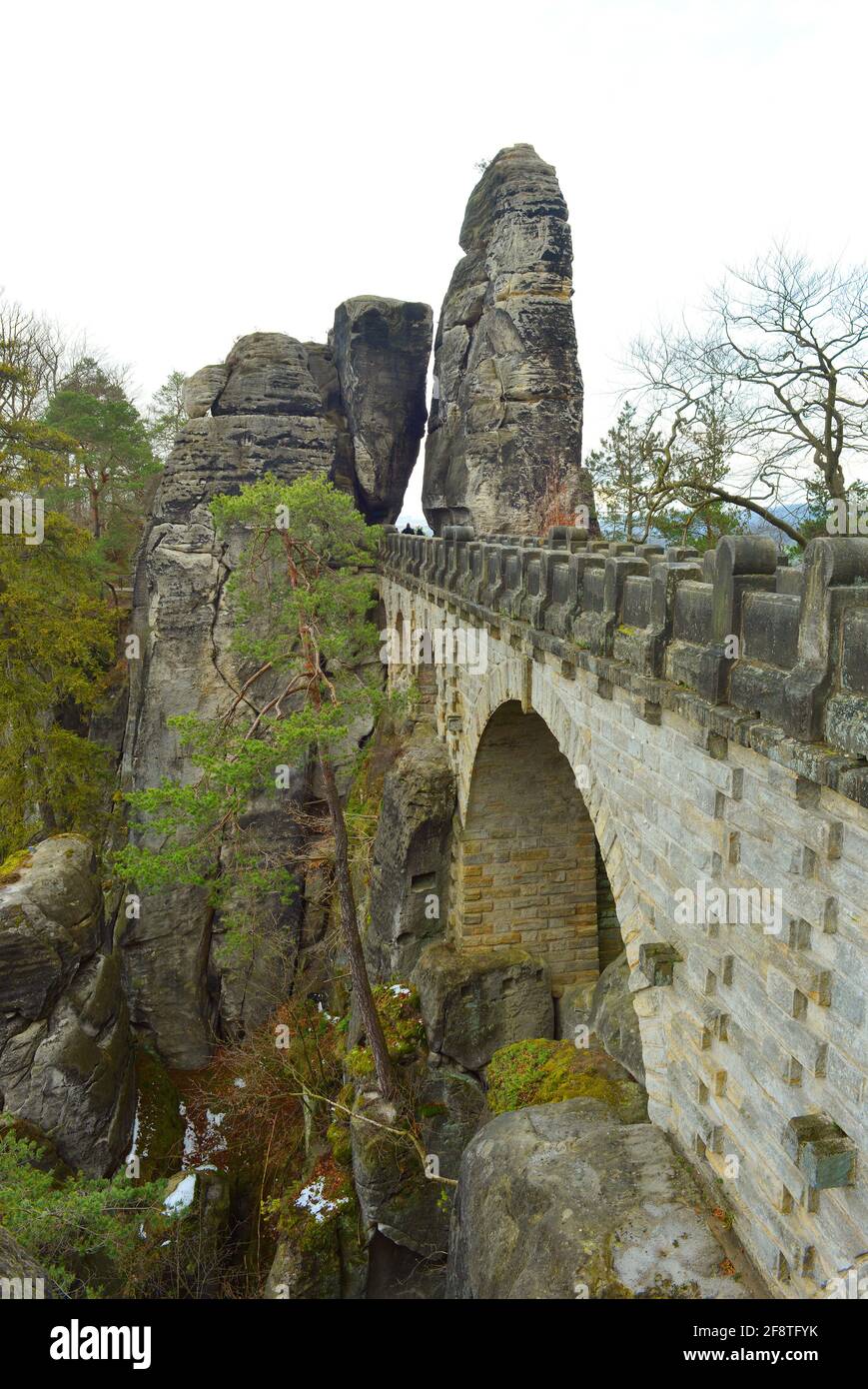 View over the iconic Bastei bridge and sandstone rock formation in ...