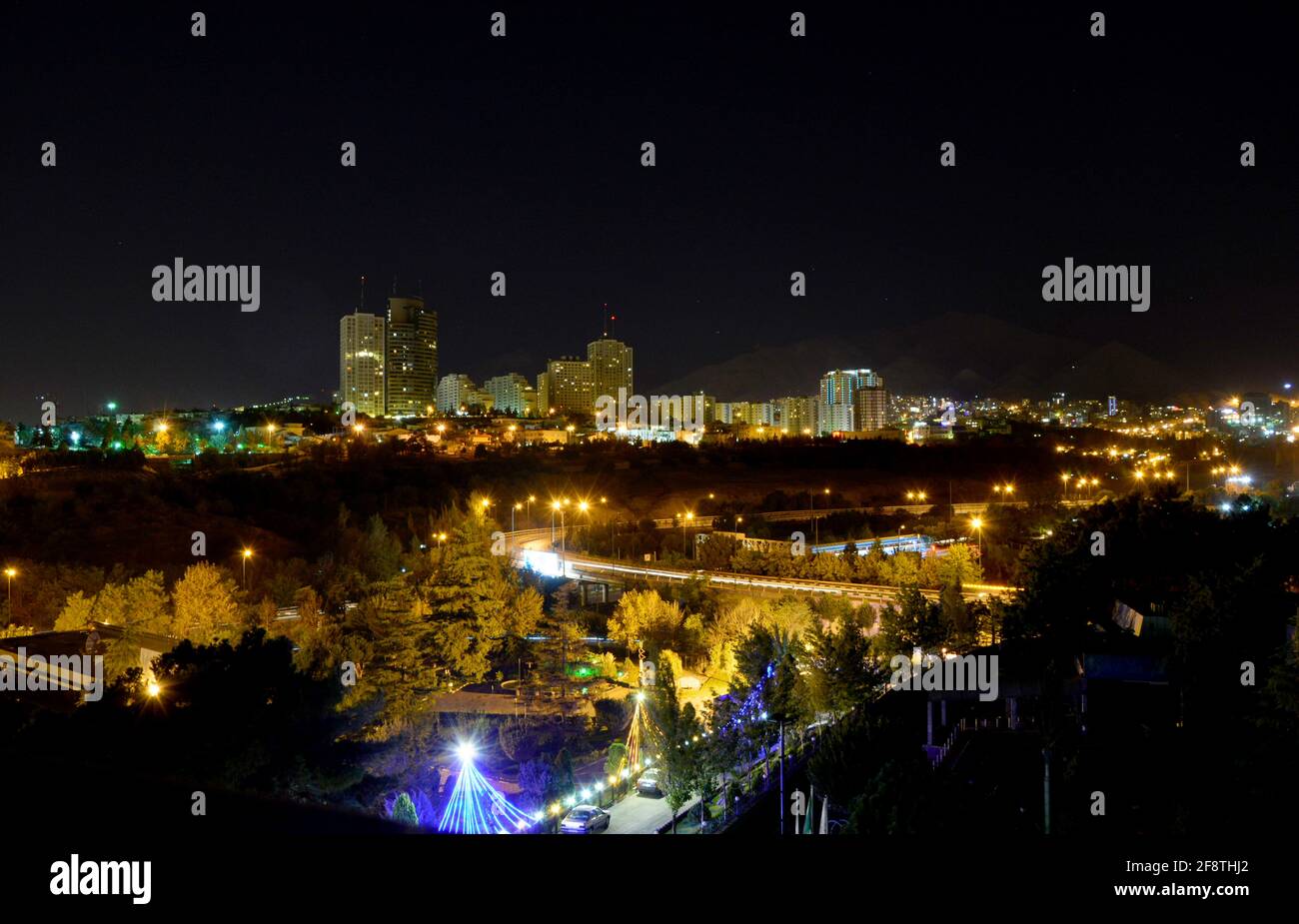 Tehran, Iran. Contemporary apartment buildings in north Tehran. Night ...