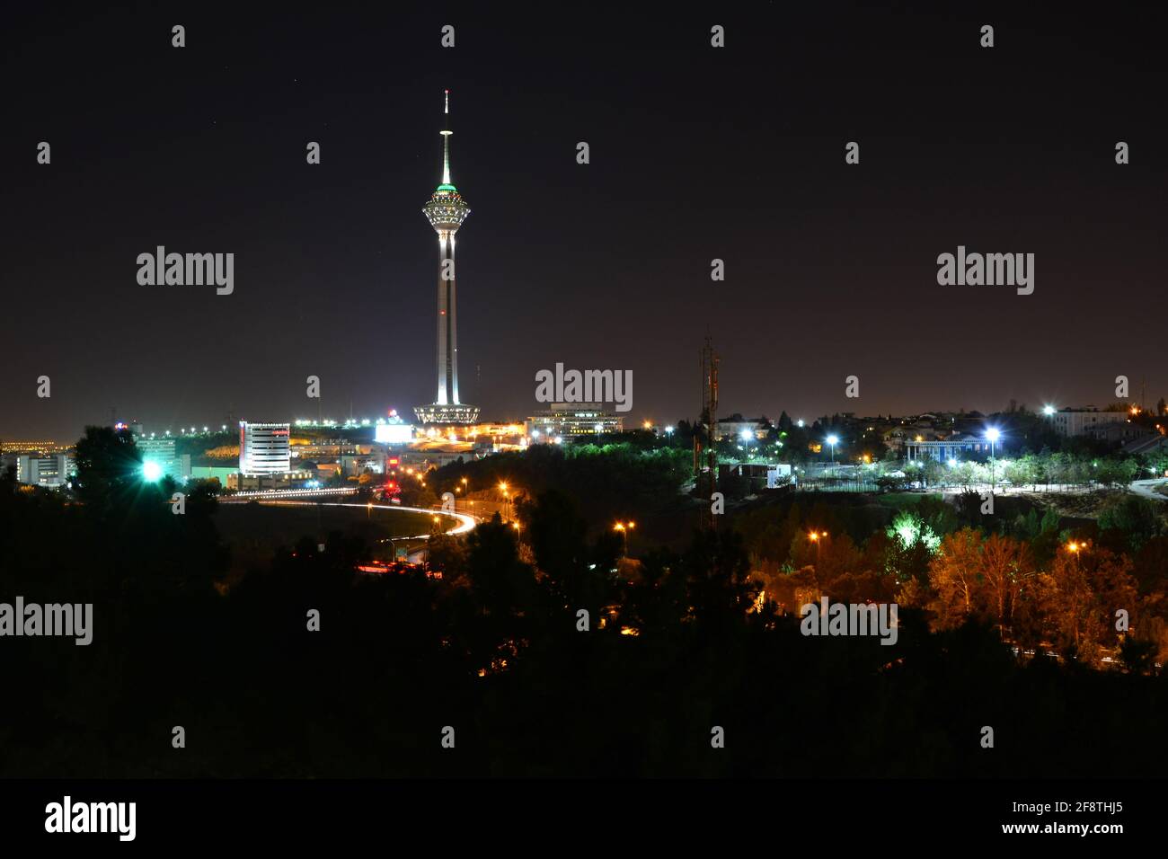 Night view of the Milad Tower and surroundings. The multi-purpose tower ...