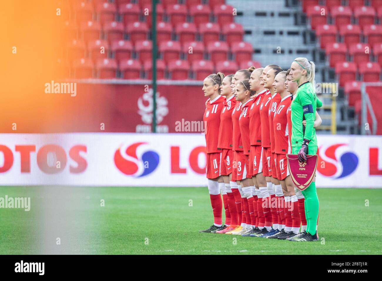 Lodz, Poland. 13th Apr, 2021. Poland women's national football team are ...