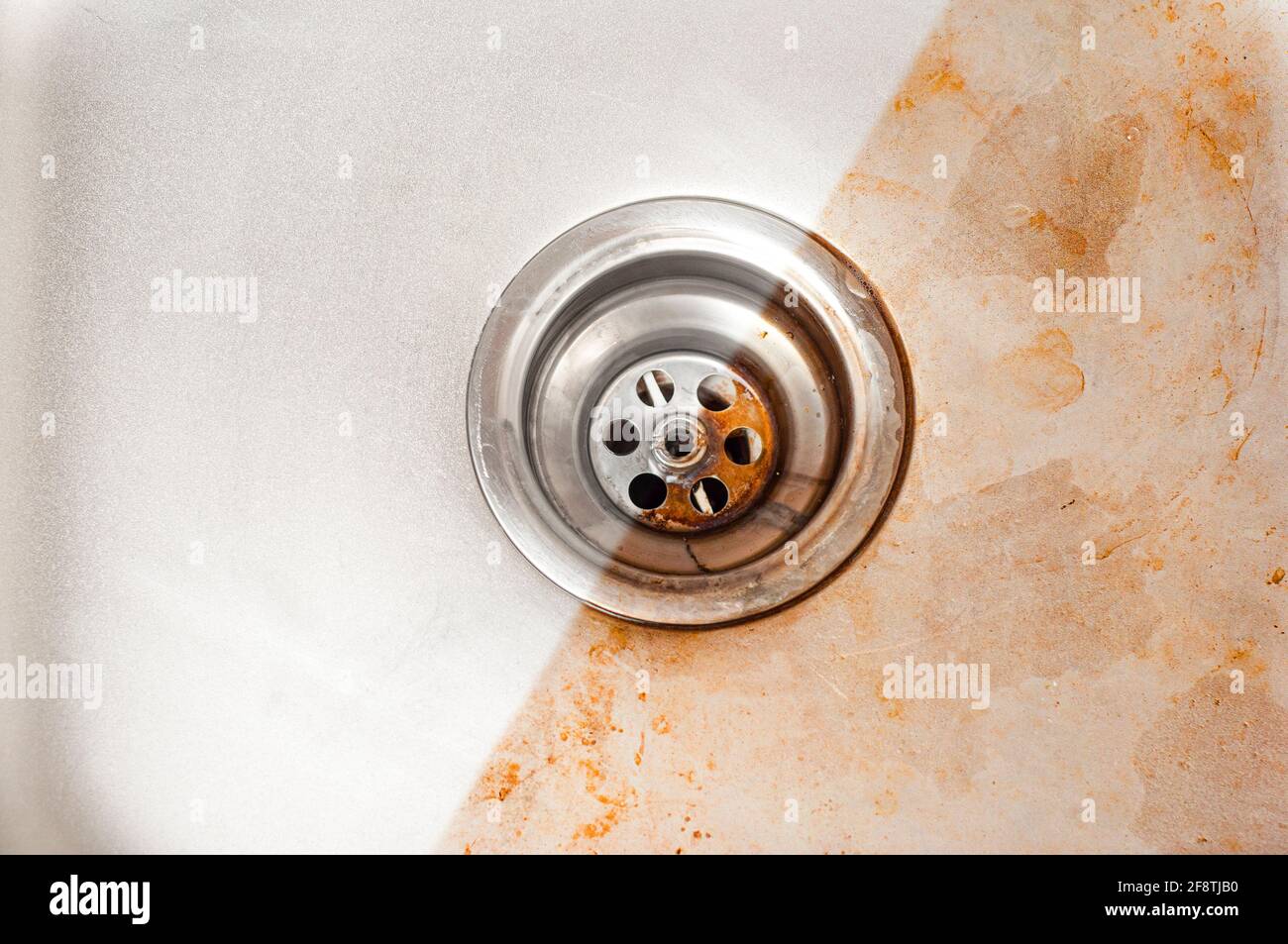 Kitchen sink before and after washing with a special detergent Stock ...