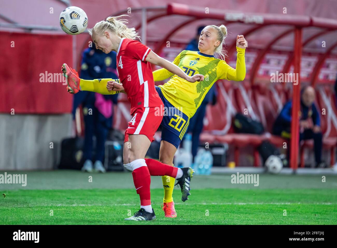 Paulina Dudek of Poland and Hanna Bennison of Sweden are seen in action ...