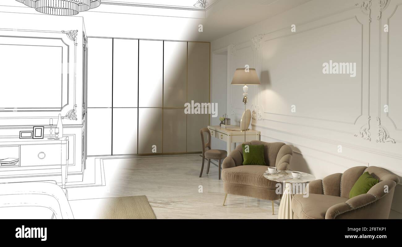 modern apartment interior, 3D illustration Stock Photo - Alamy