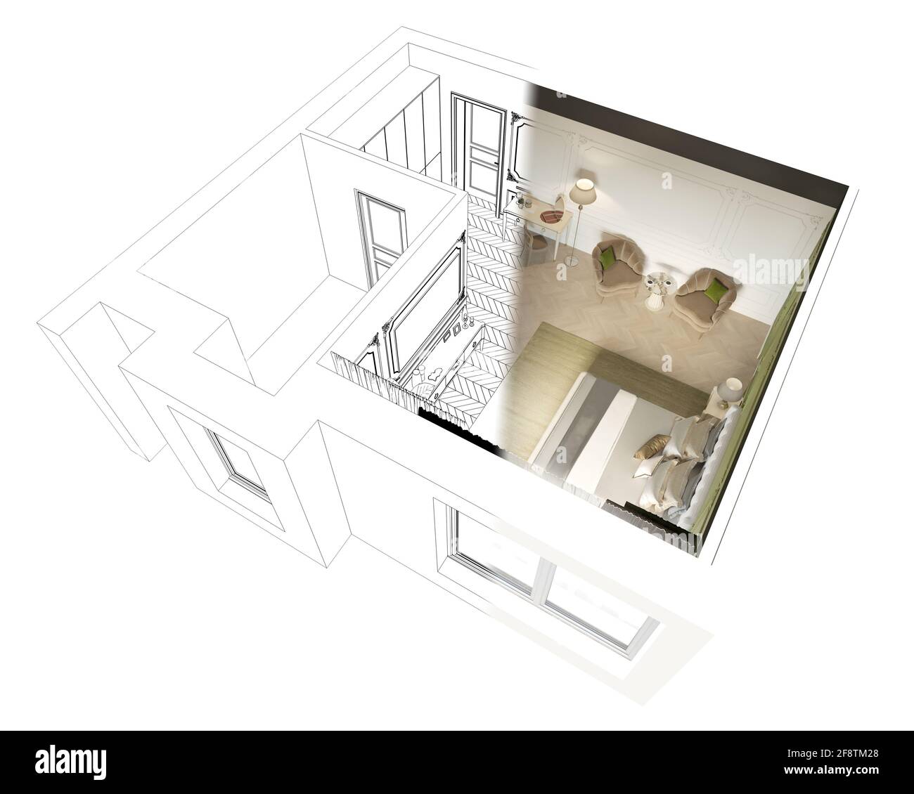 modern apartment interior, 3D illustration Stock Photo - Alamy