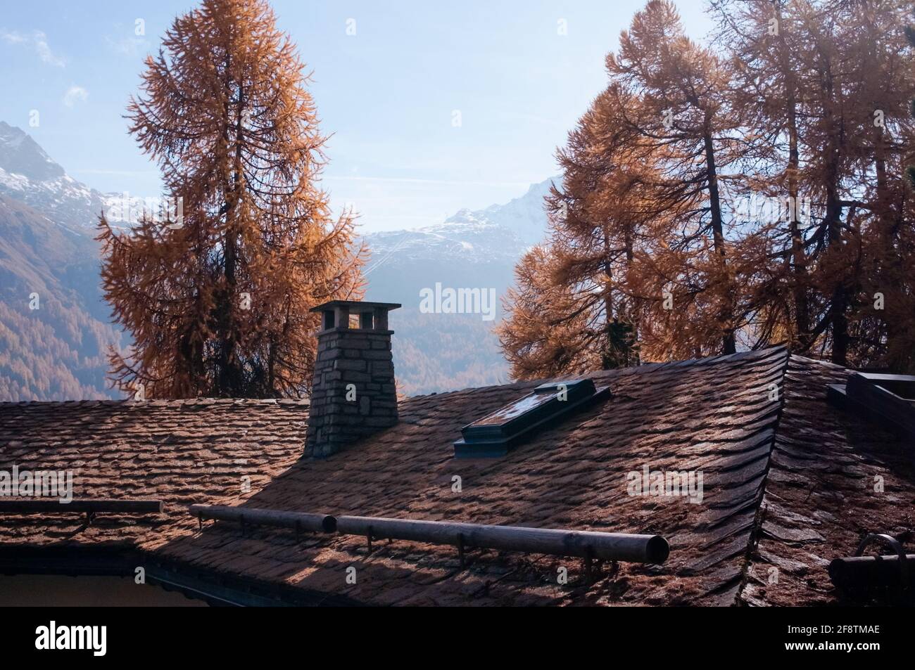 Roof of a rural house in beautiful autumnal nature during daylight ...