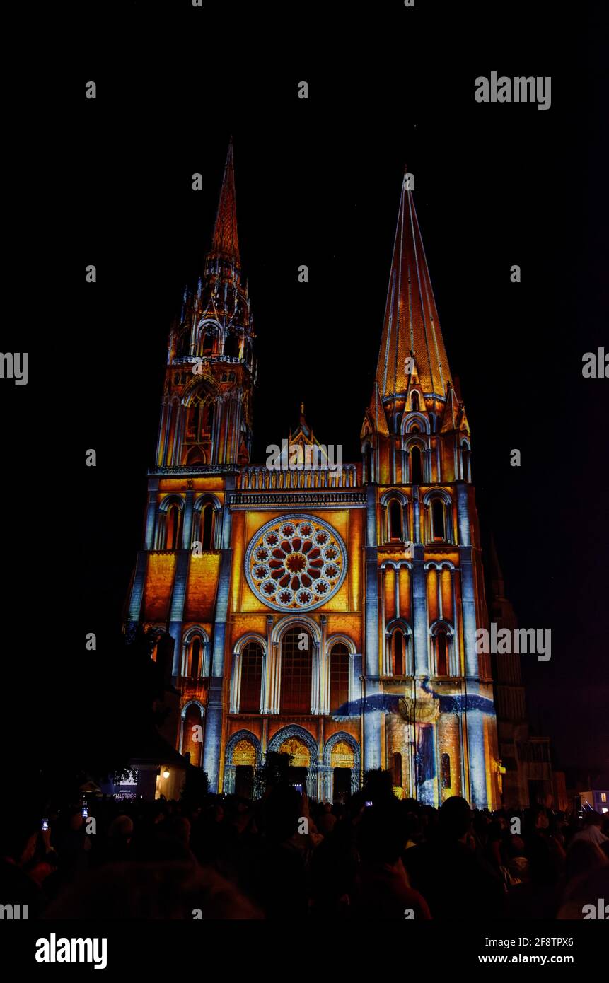 Festival of Lights on Cathedral in Chartres, Centre, France Stock Photo ...
