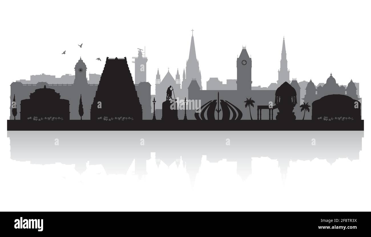 Chennai India city skyline vector silhouette illustration Stock Vector ...