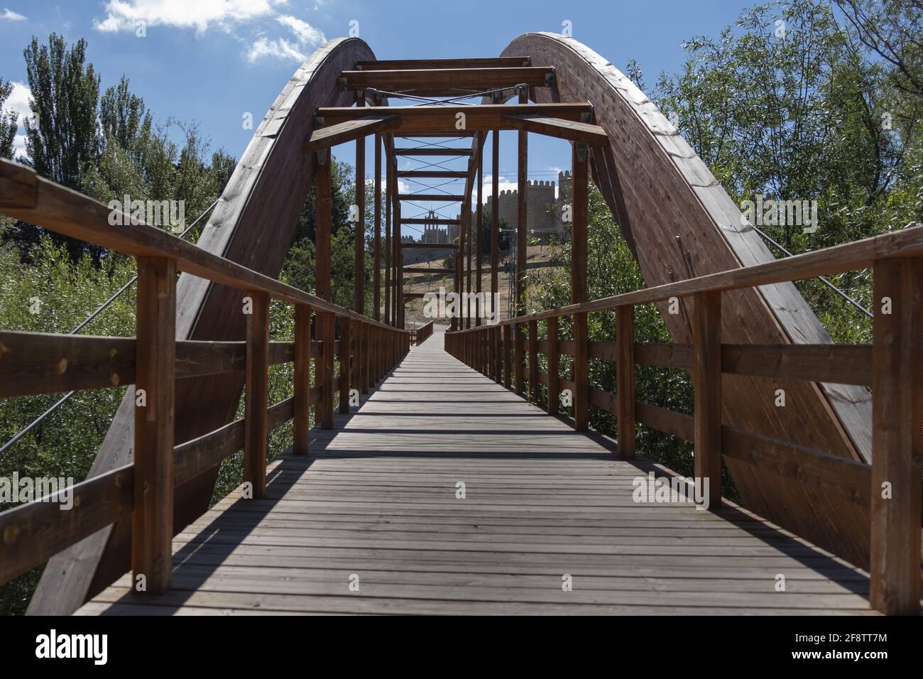 Closeup shot of a wooden bridge surrounded by trees in the natural ...