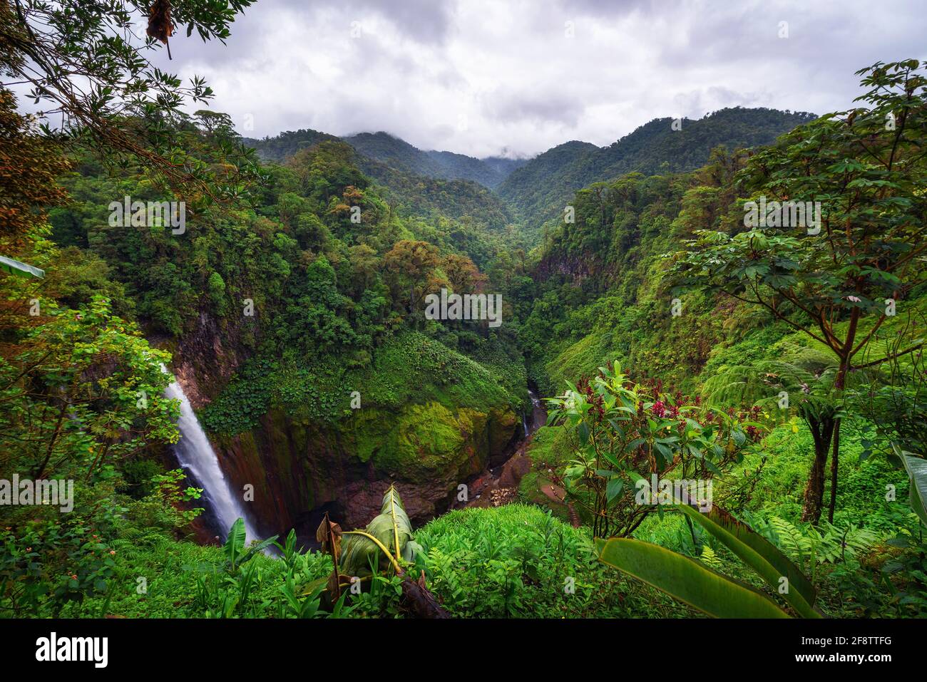 Catarata del Toro waterfall with surrounding mountains in Costa Rica ...