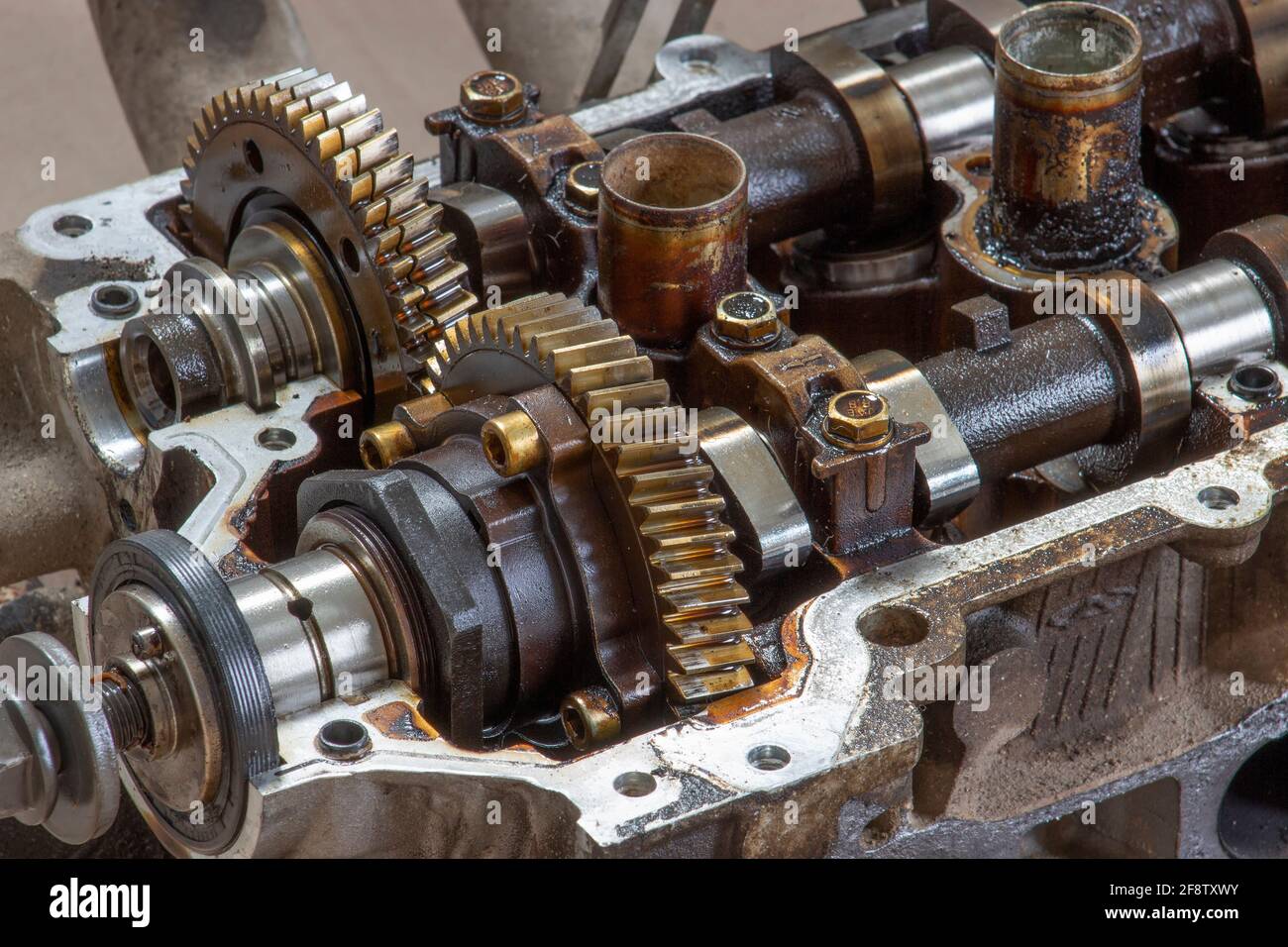 camshaft gears on the head of the car engine. Car engine repair Stock ...
