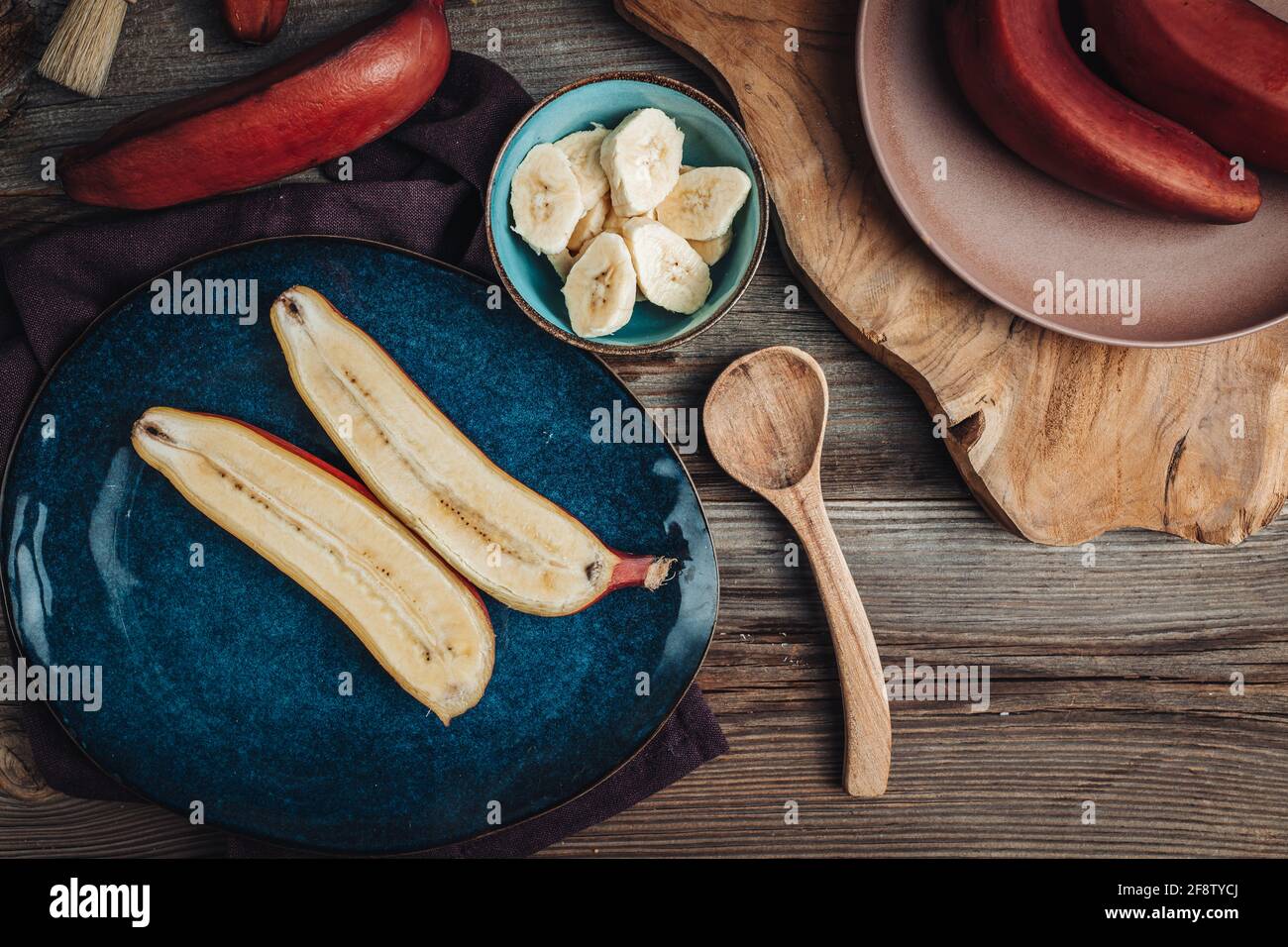 Delicious fresh raw red bananas from South America Stock Photo - Alamy