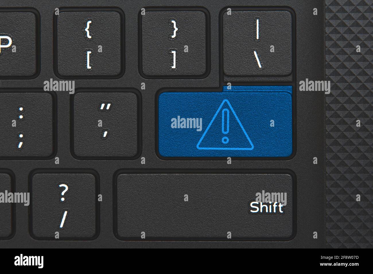 Icon of exclamation mark on keyboard key. Concept of danger and warning ...
