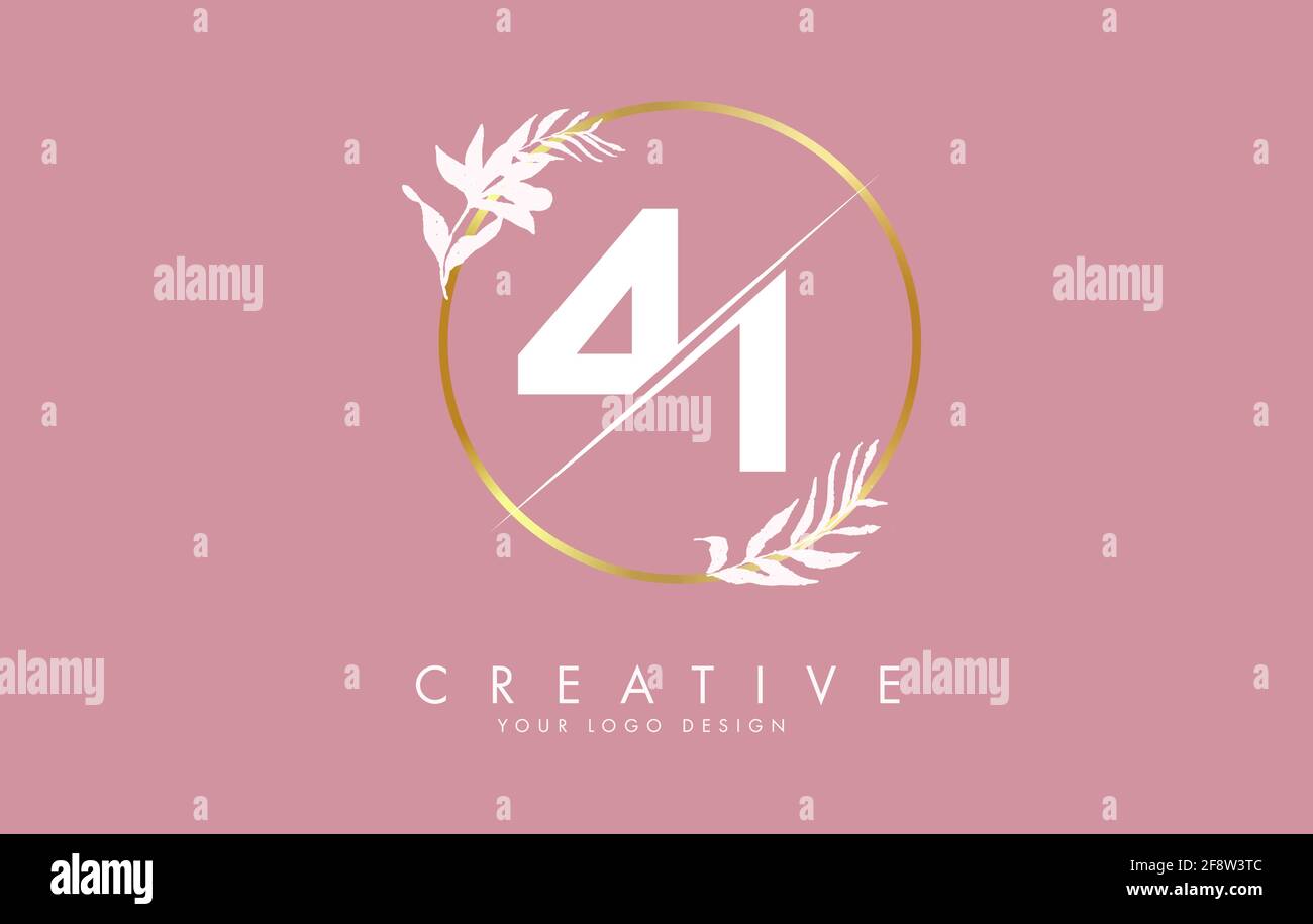Numbers 41 4 1 logo design with golden circle and white leaves on ...