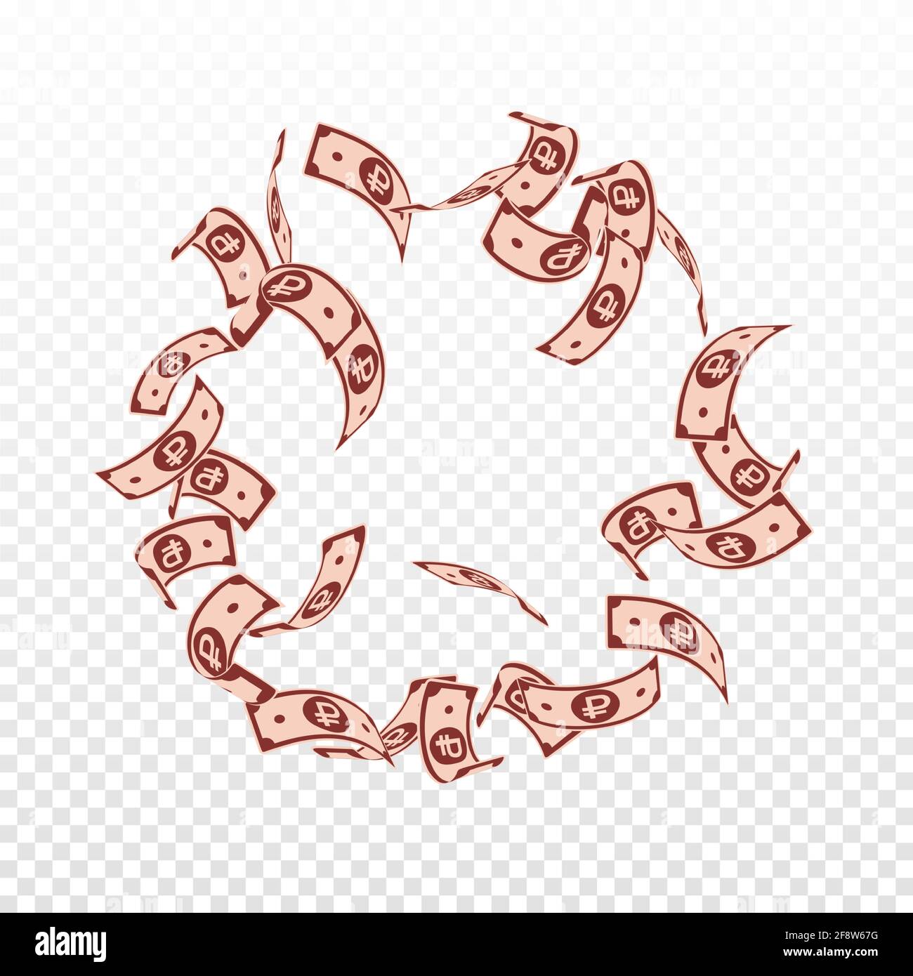 Russian ruble notes falling. Floating RUB bills on transparent ...