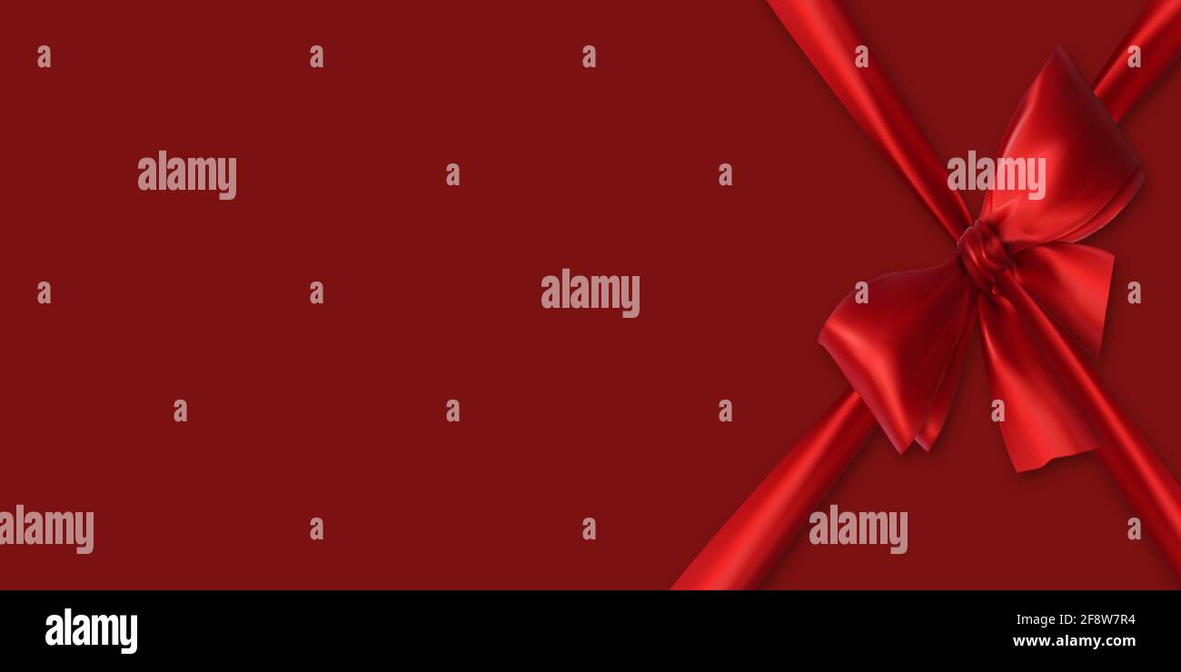 Red ribbon bow on red background. 3D Illustration. Red ribbon bow ...