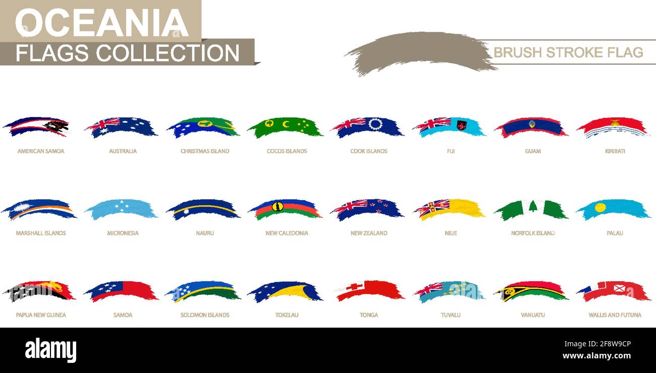 Rounded grunge brush stroke with Oceanian flags. Set of vector flags ...