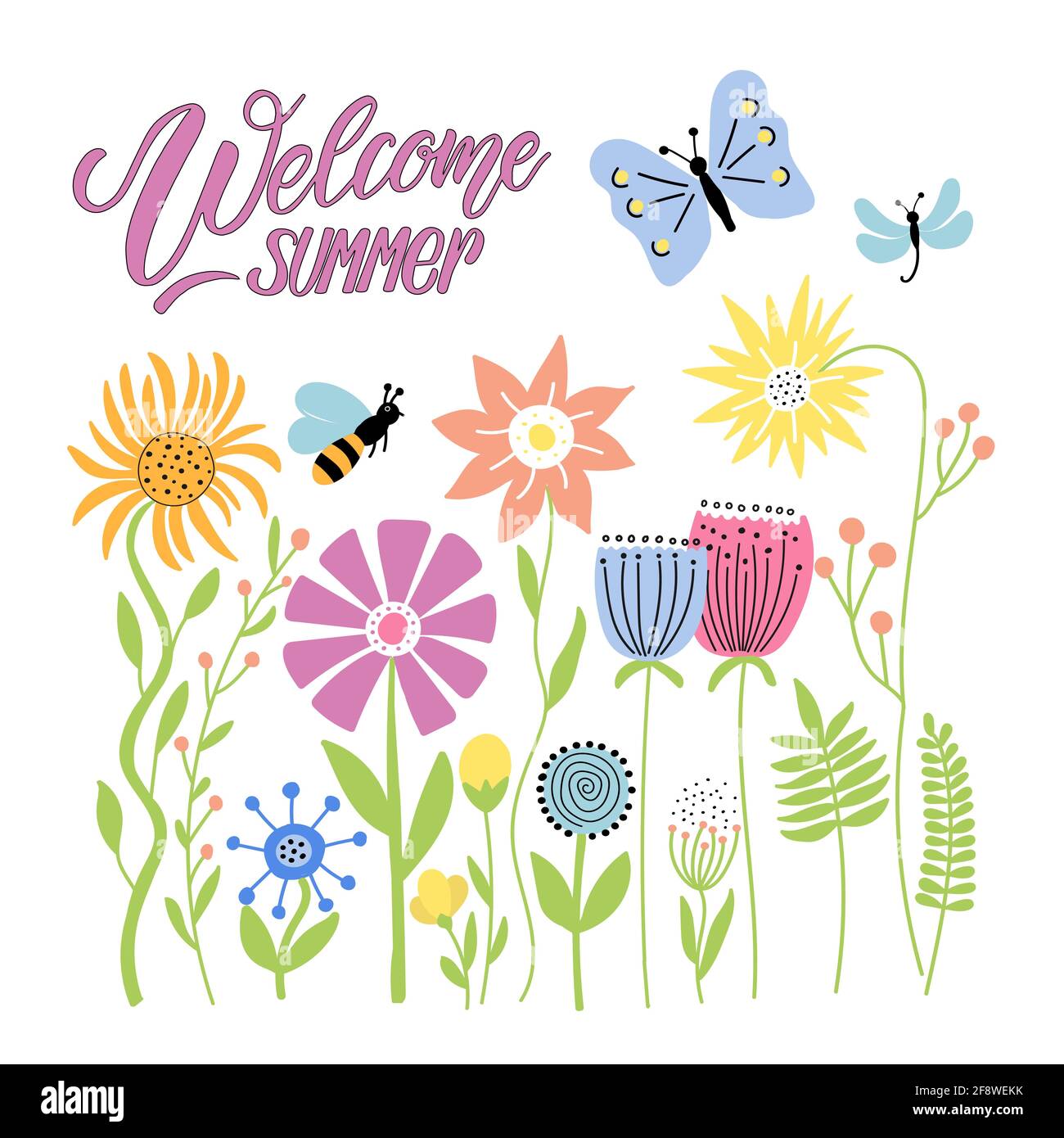 Set of delicate summer flowers - welcome summer Stock Vector Image ...