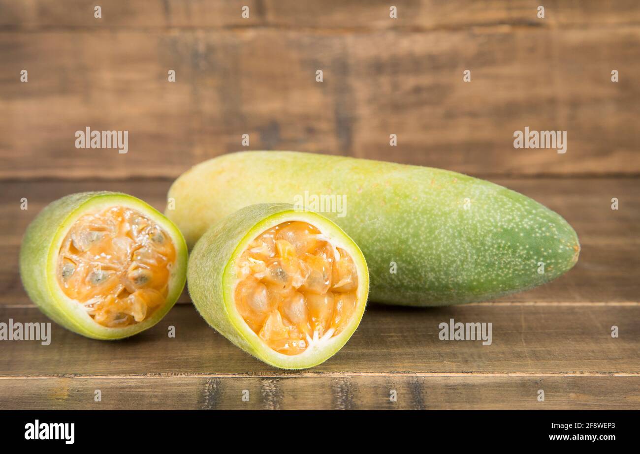 Curuba tropical fruit - Passiflora tripartite Stock Photo - Alamy