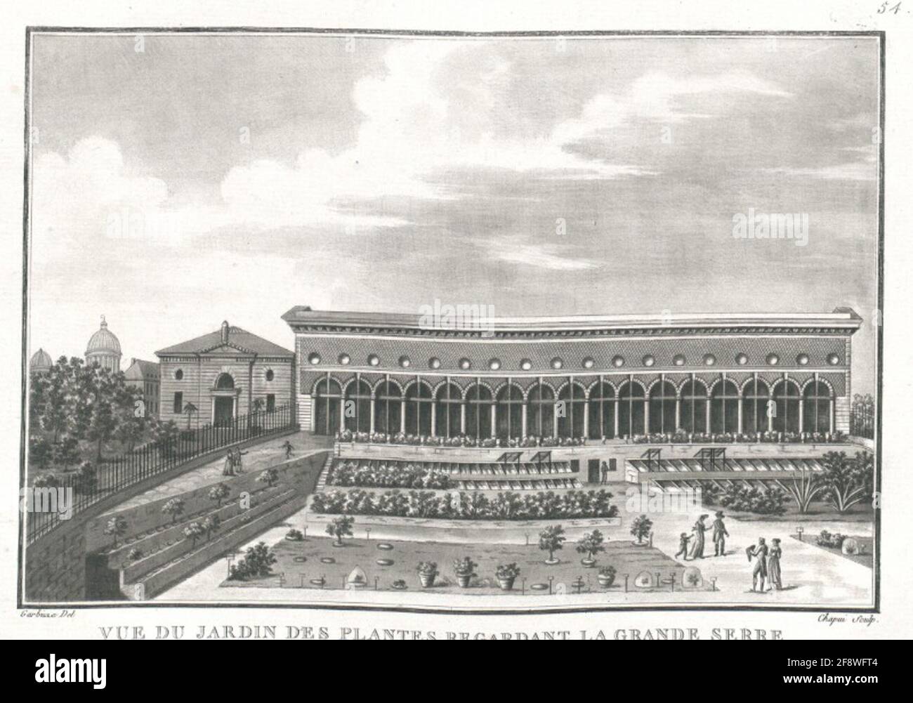 View of the garden of plants looking at the big greenhouse, the ...