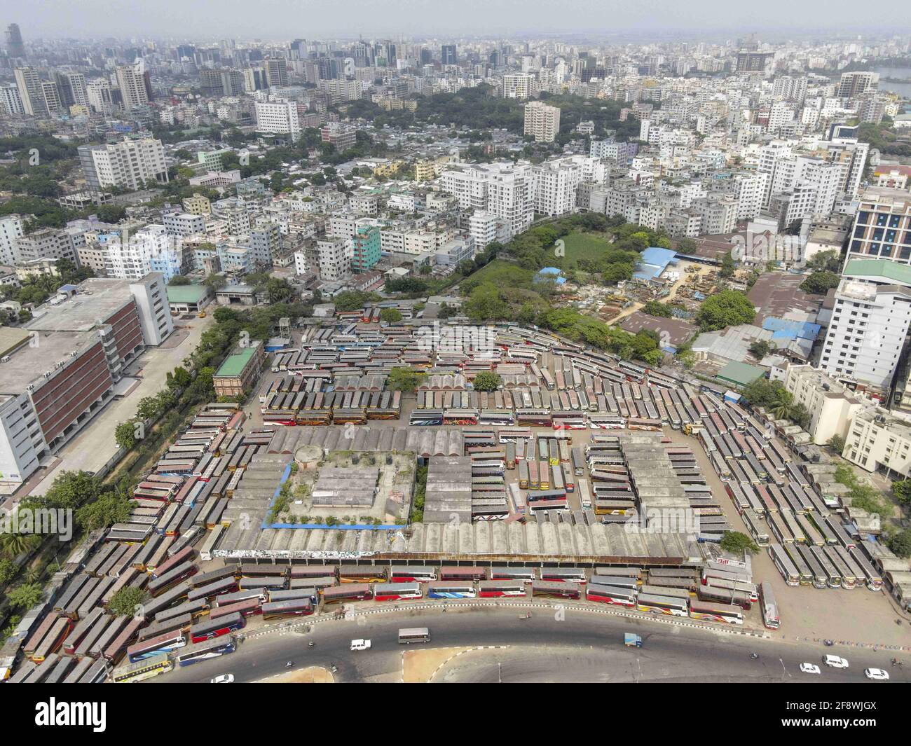 Buses are parked inside Mohakhali Bus Terminal during a nationwide ...