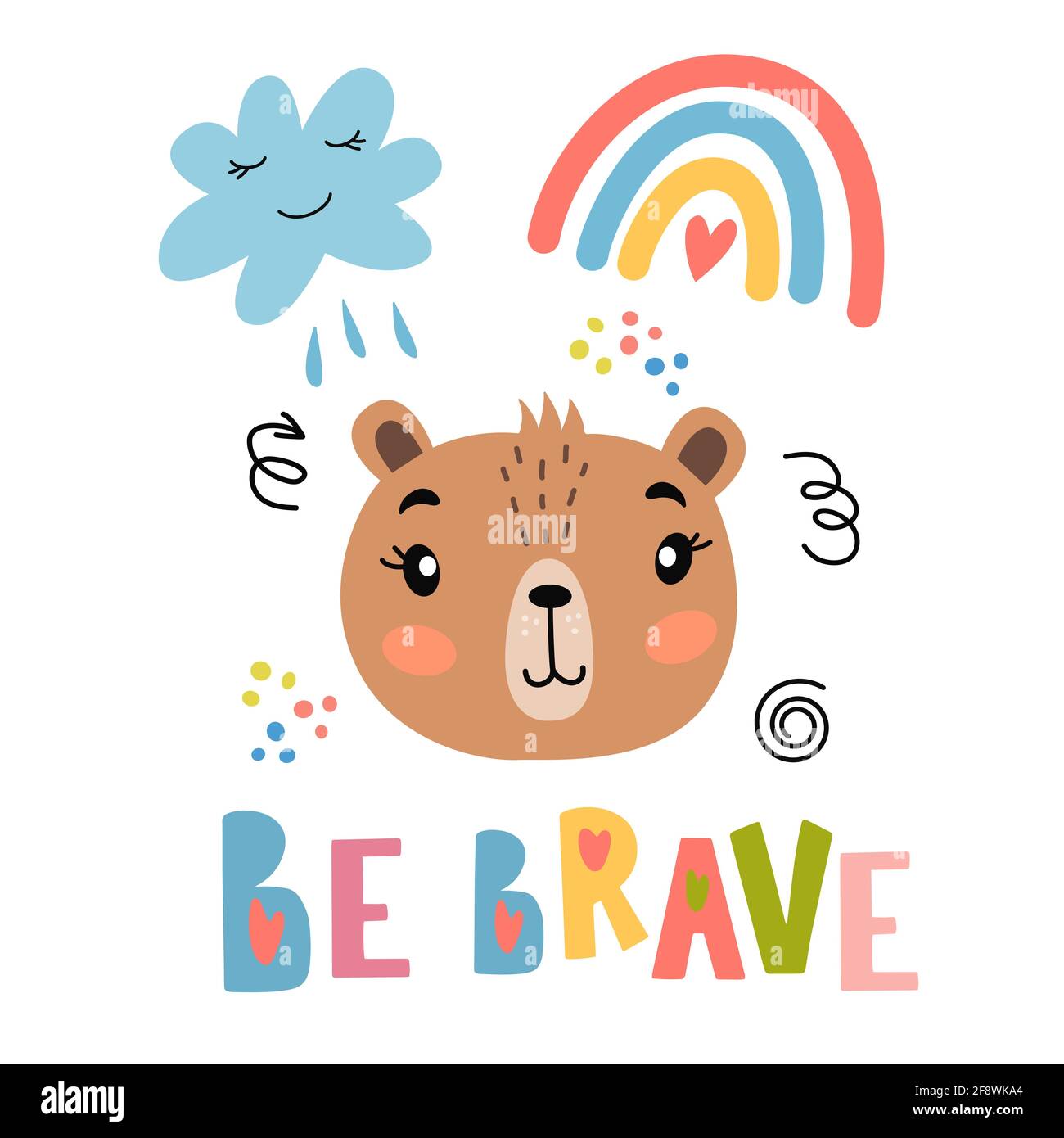 Cute bear face with rainbow, lettering - be brave Stock Vector Image ...