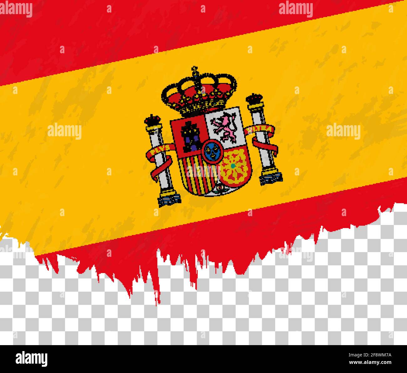 Grunge-style flag of Spain on a transparent background. Vector textured ...